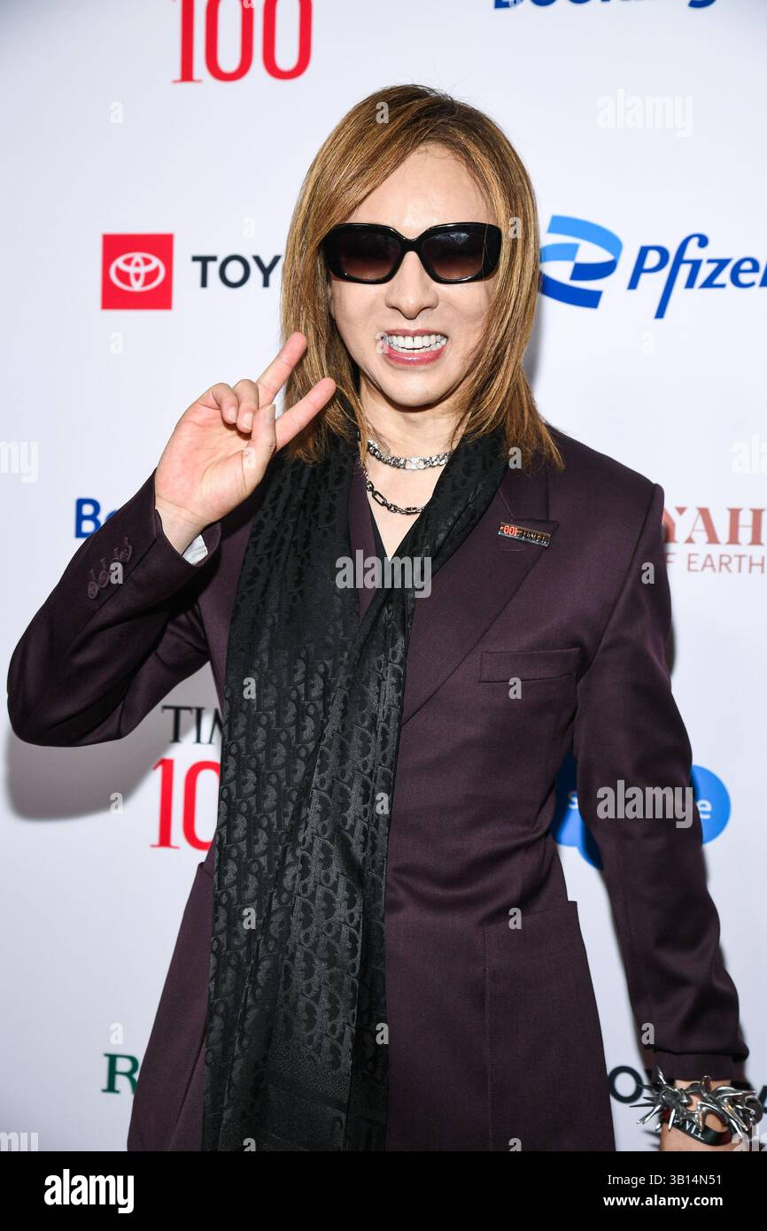 New York, USA. 24th Apr, 2025. Yoshiki walking on the red carpet at the 2025 TIME 100 Gala held ...