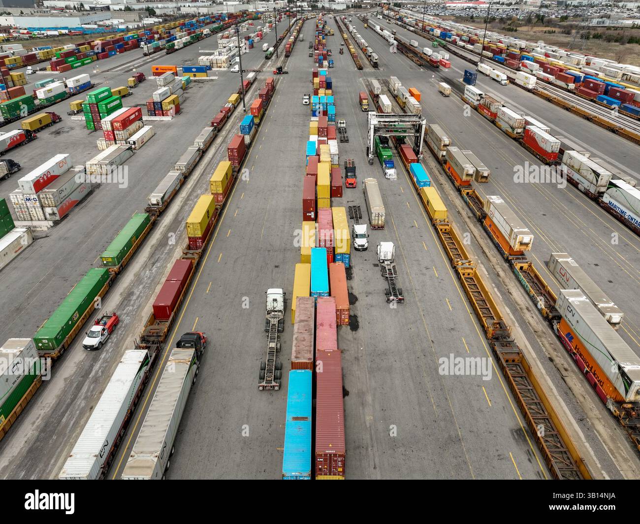 Double Stacked Shipping Containers and Intermodal Railcars of Supply ...