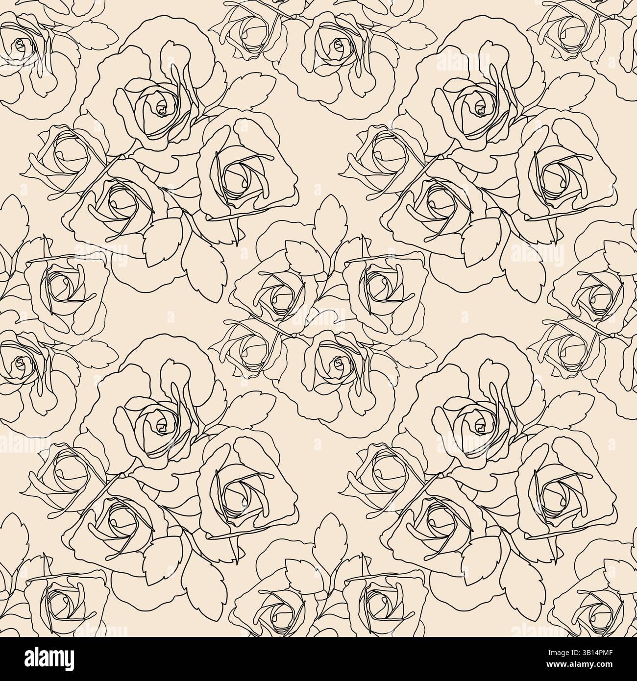 Seamless pattern with line drawing roses Stock Photo - Alamy