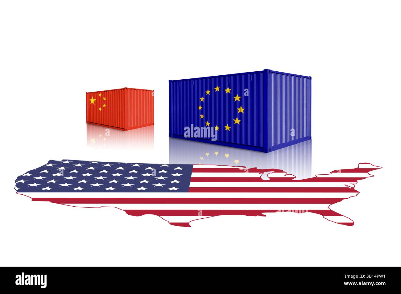 Trade containers with EU and China flags on a USA map. Trade, duty ...