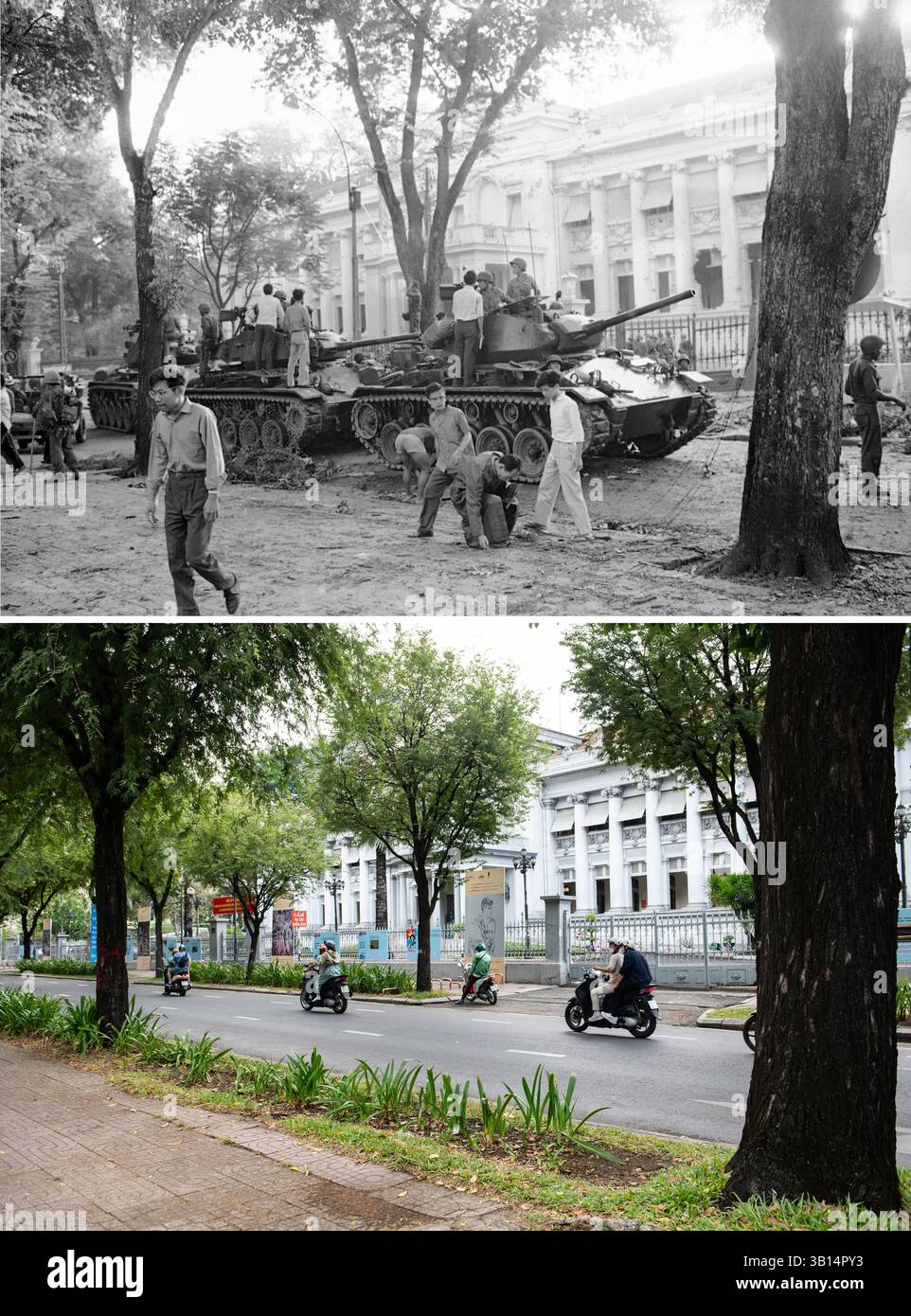 This combination of photos shows rebel tanks drawn up in front of the ...