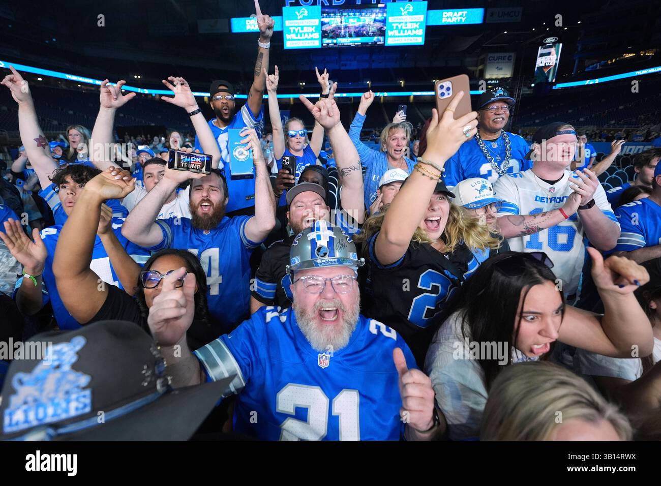 Detroit Lions fans attend an NFL football draft night party at Ford ...