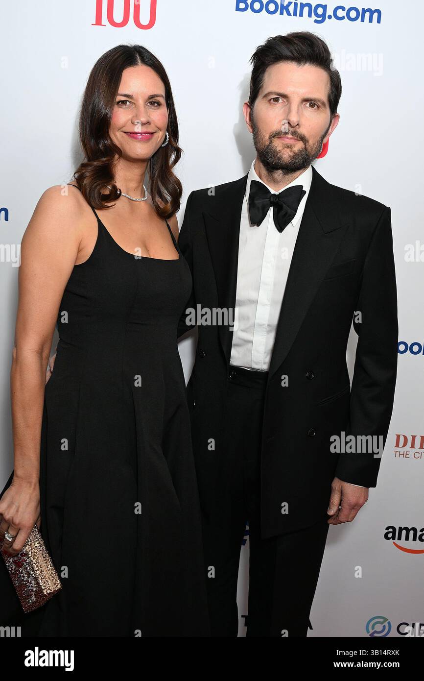 Adam Scott and wife Naomi Scott attend the 2025 TIME 100 Most Influential People NYC Gala on ...