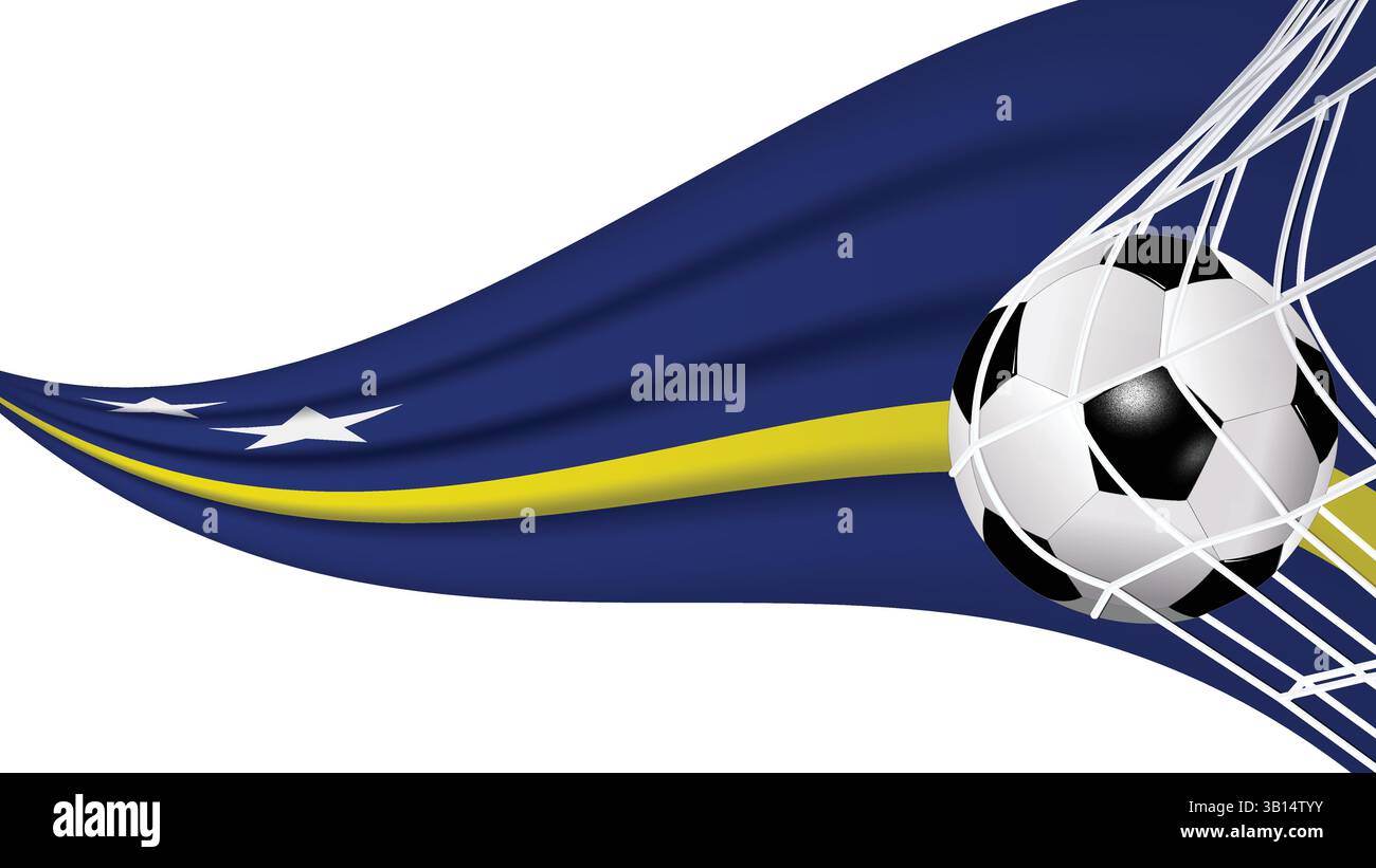 Soccer Ball in Goal Net with Waving Curacao Flag Vector Illustration ...