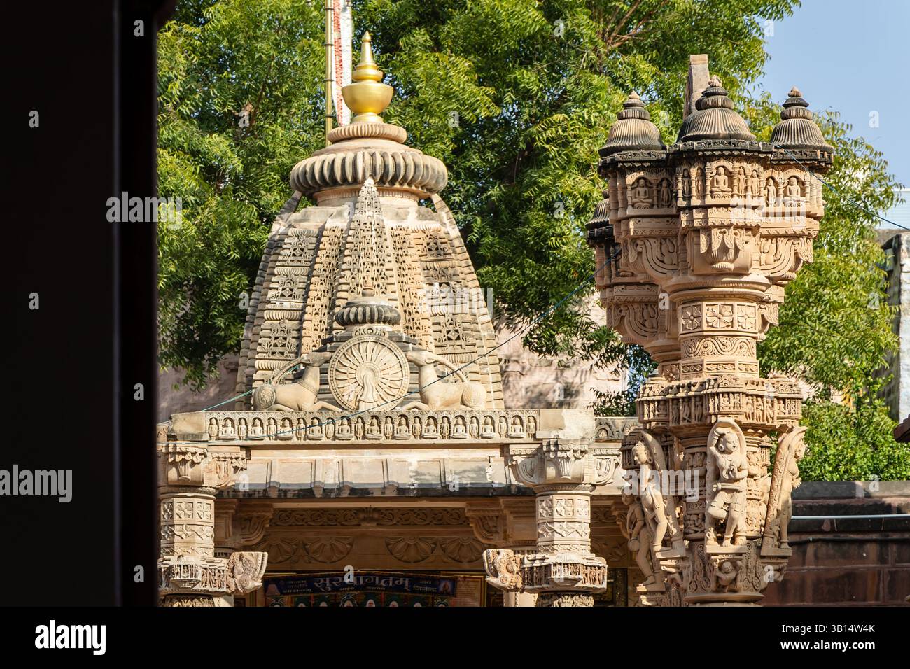 ancient jain temple artistic architecture at day from different angle ...