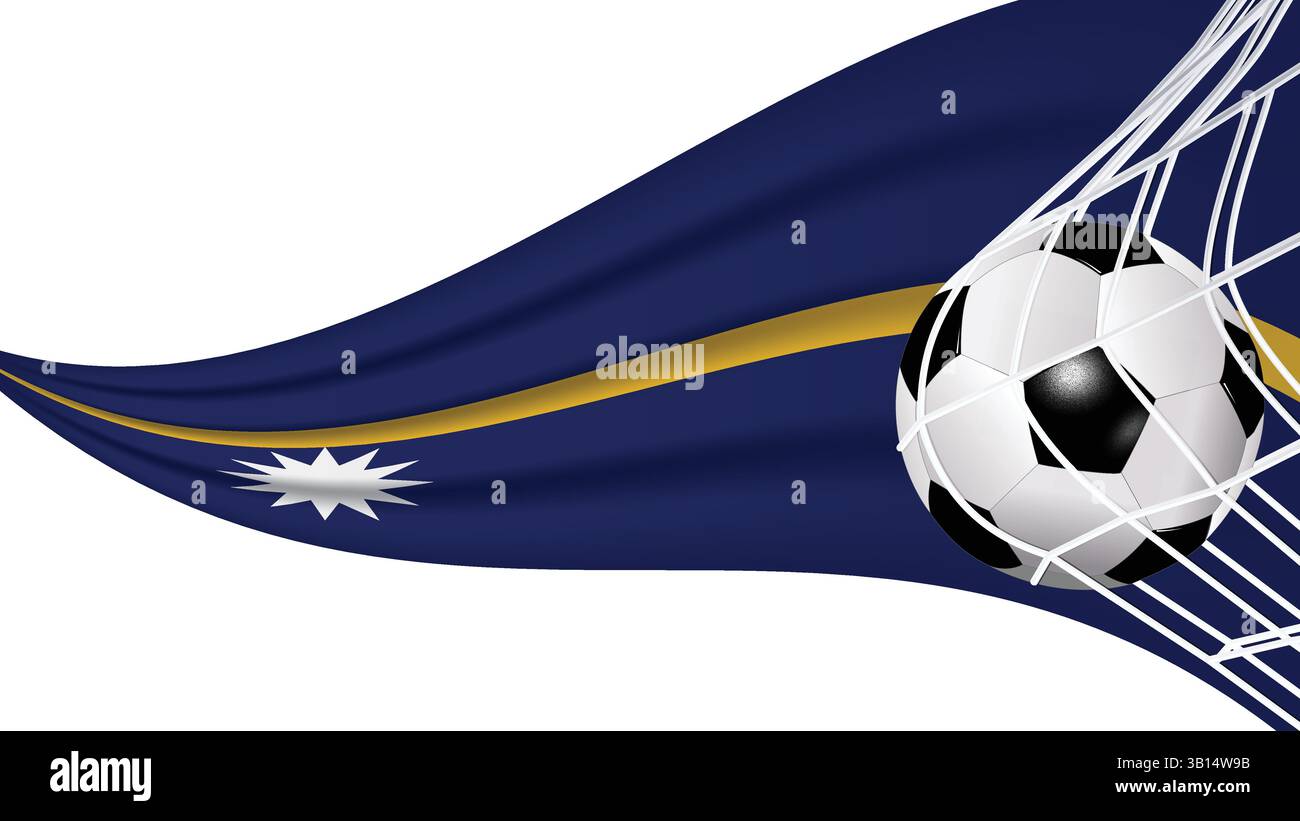 Soccer football ball in goal net with Nauru wavy flag Sports accessory ...