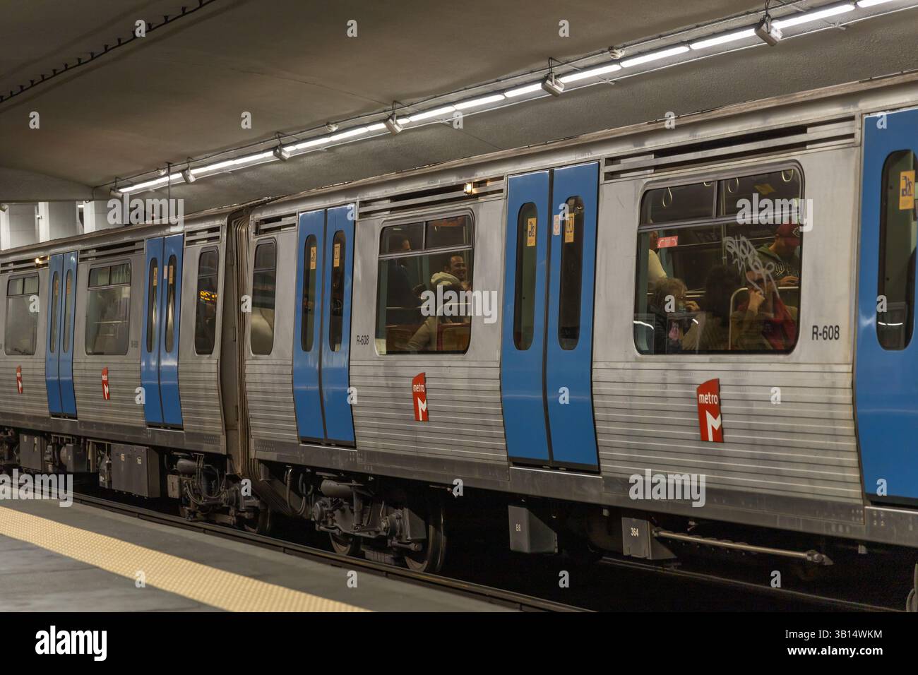 Lisbon, Portugal. 26 February 2025. Metro in Lisbon. The blue line. At ...
