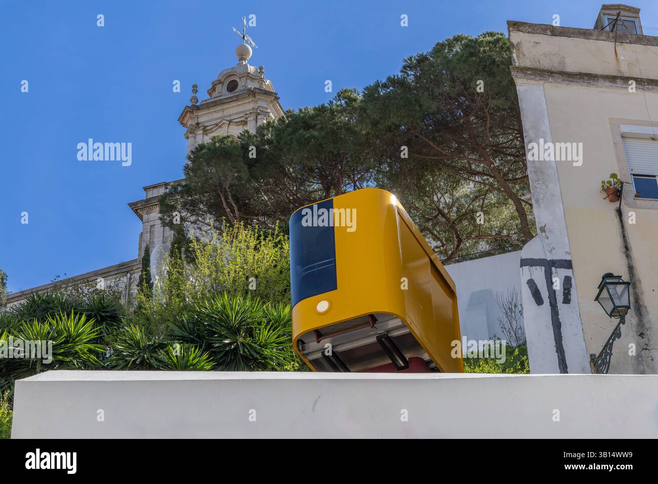 Lisbon, Portugal. 26 February 2025. Graca Funicular. A modern cable car ...