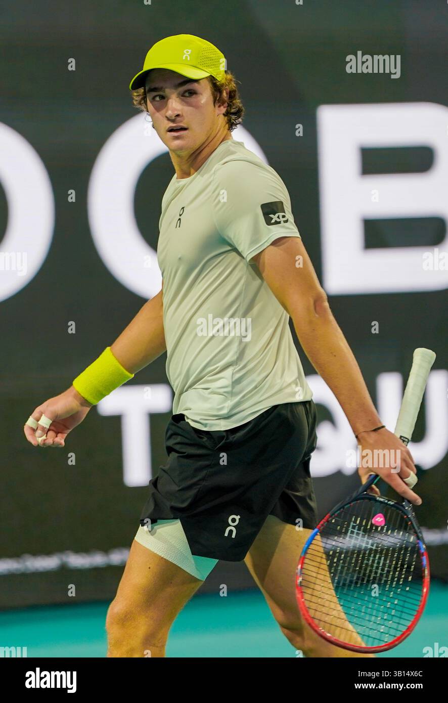 Miami, Florida, USA. 20th Mar, 2025. Joao Fonseca (BRA) looks back at ...