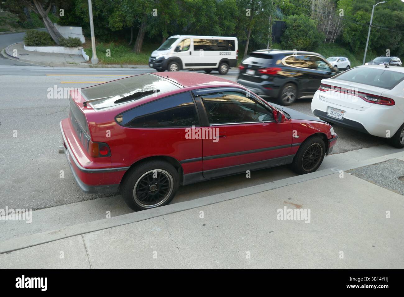 Los Angeles, California, USA 22nd April 2025 Red Honda CRX on Barham ...