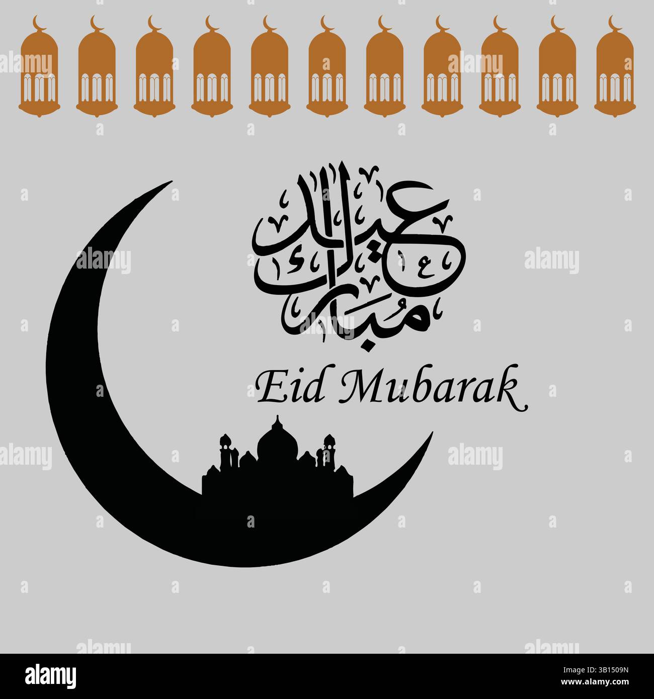 Eid Al-Fitr vector greeting card on a light background with Arabic text ...