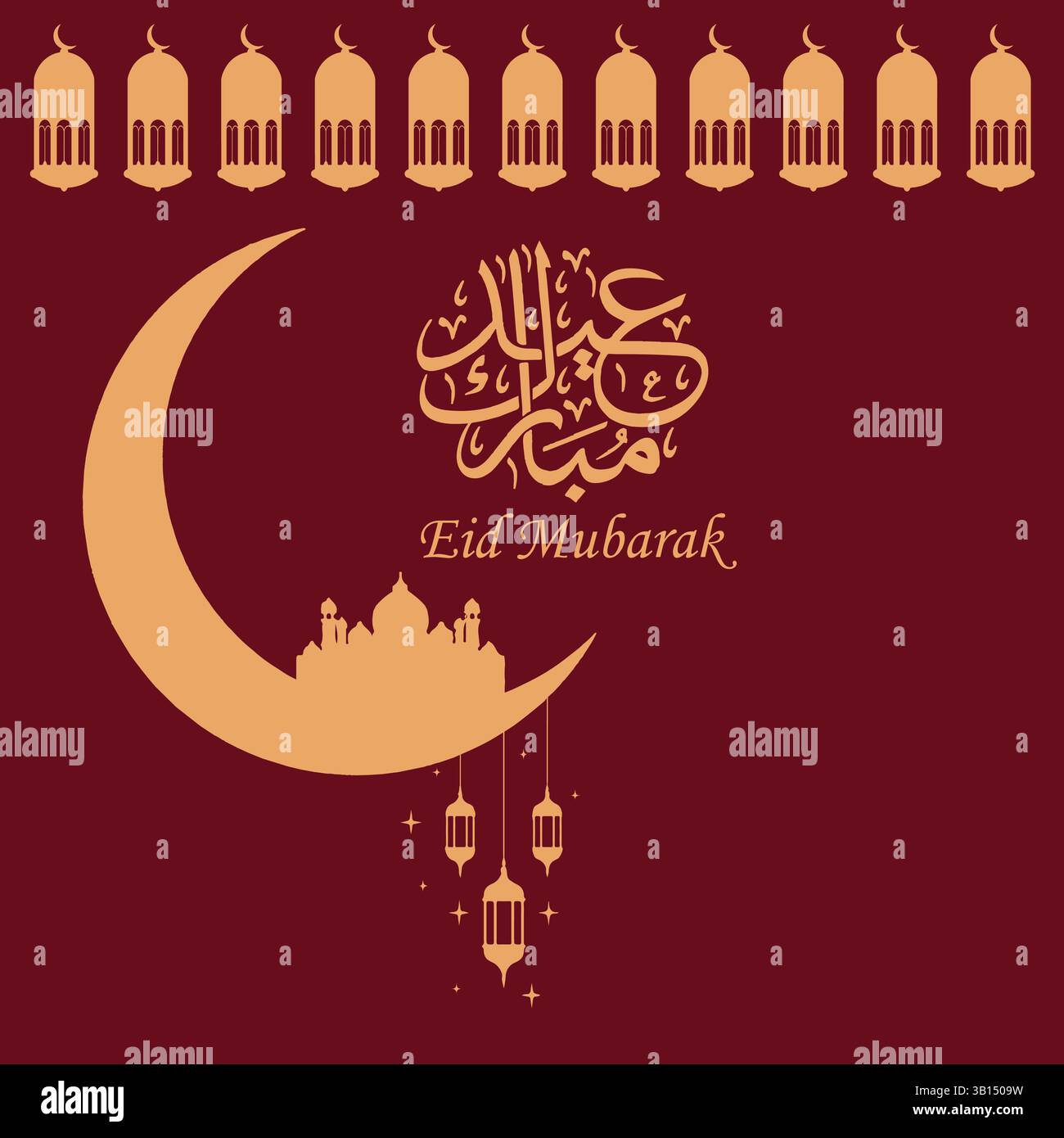 Eid Al-Fitr vector greeting card on a red background with Arabic text ...