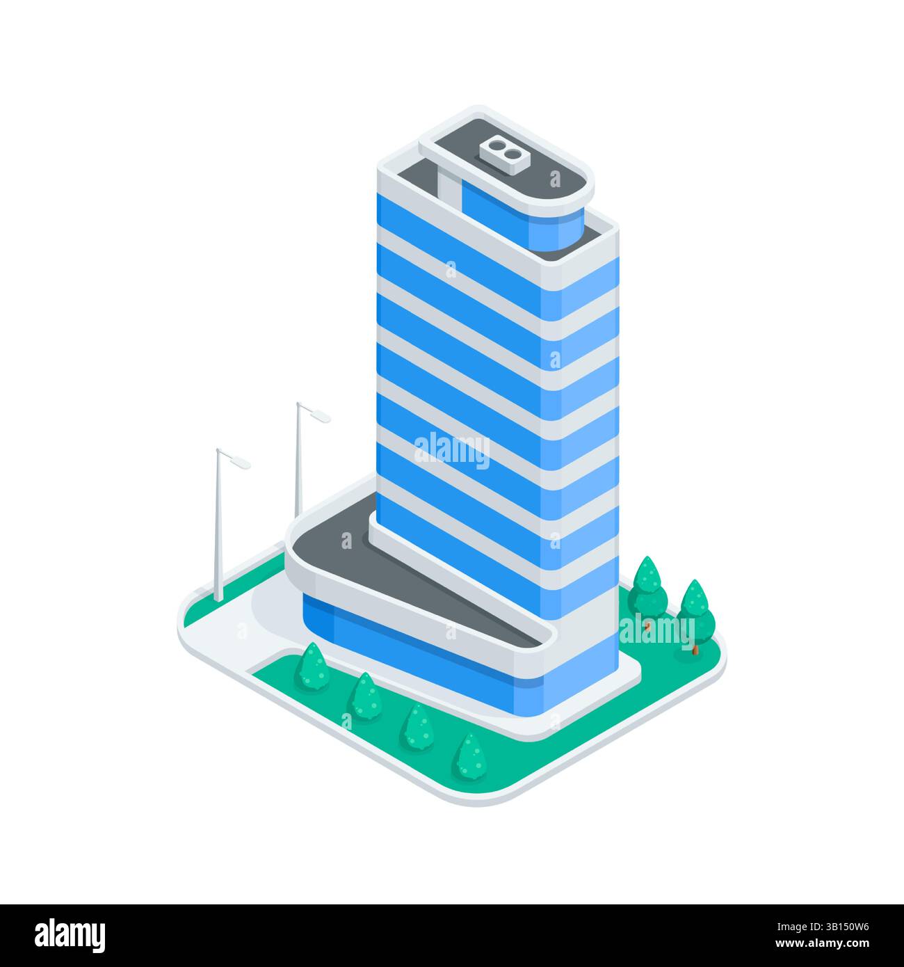 isometric vector skyscraper and trees, in color on white background ...