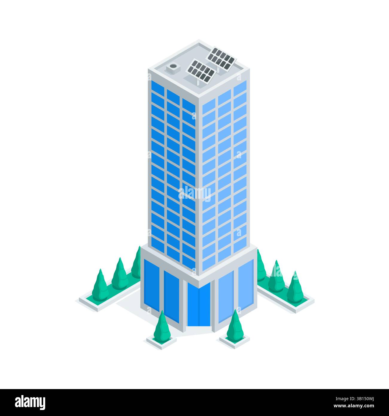isometric vector skyscraper and trees, in color on white background ...