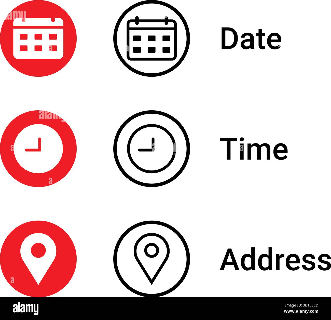 Minimalist Date, time, location address icon set vector illustration Stock Vector Image & Art ...