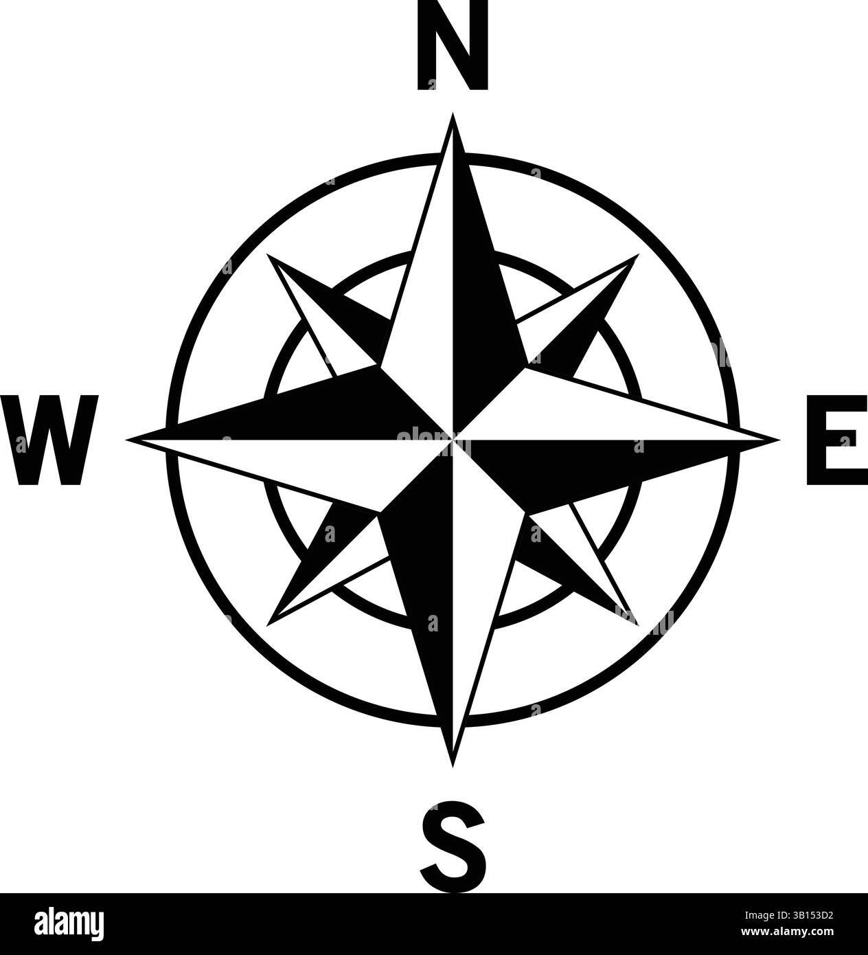 Black and White Compass Rose Vector or Wind Rose Directional Icon for ...