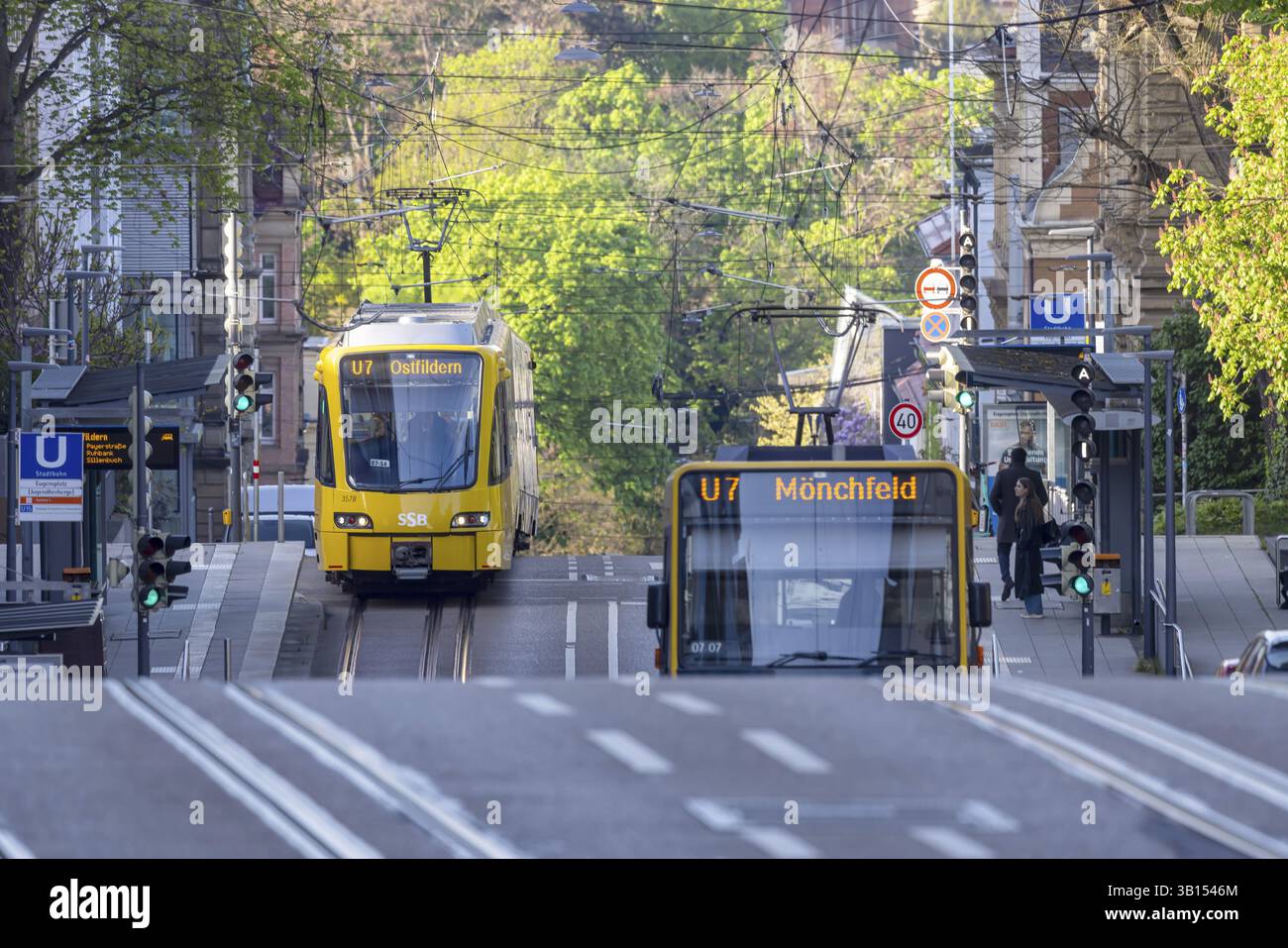 Bus and light rail over hill and dale. Public transport in Stuttgart at ...
