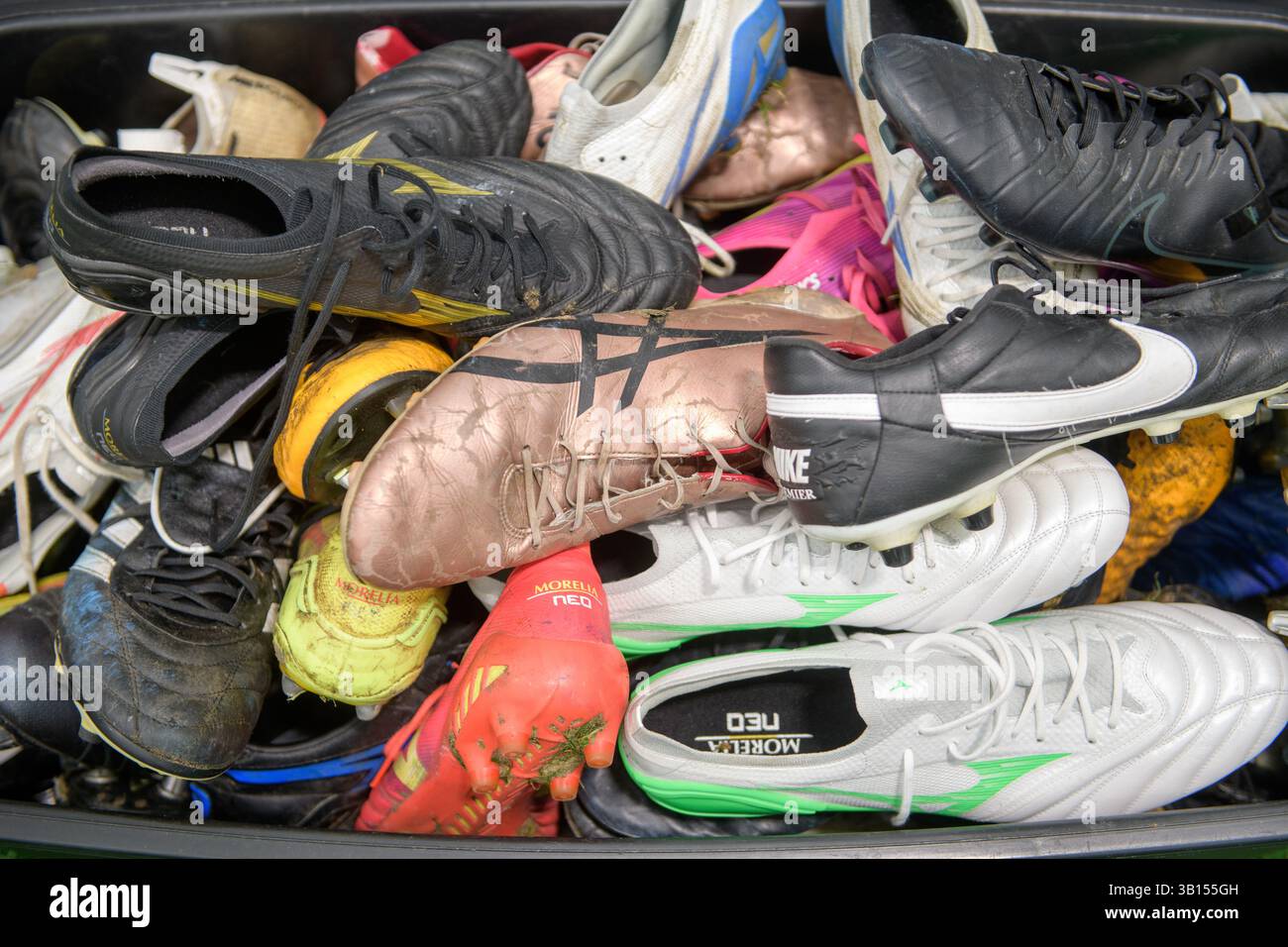 A selection of rugby boots at an indoor training facility, UK Stock ...