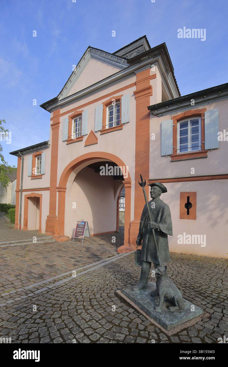 Sculpture Night watchman with dog by Theo Roehrig 1988 in front of the ...