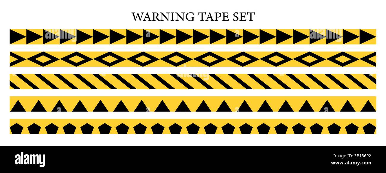 Caution tape set of yellow warning ribbons. Warning zone, danger tapes ...