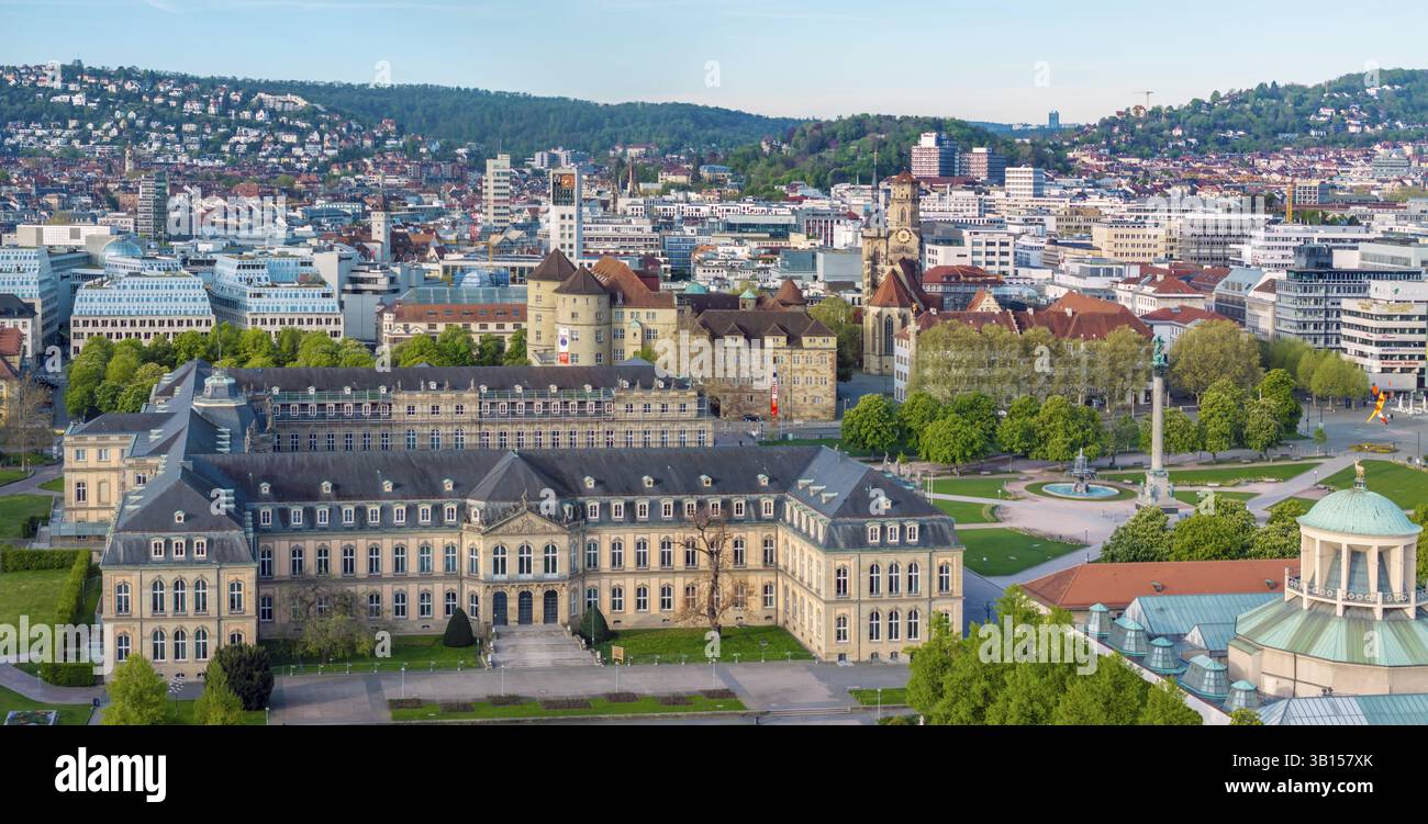 City view of Stuttgart. Aerial view. City centre on the Schlossplatz ...