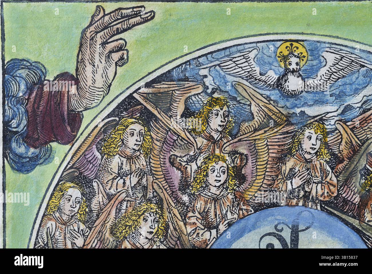 Angel, choir of angels and holy spirit in the world circle, blessing ...