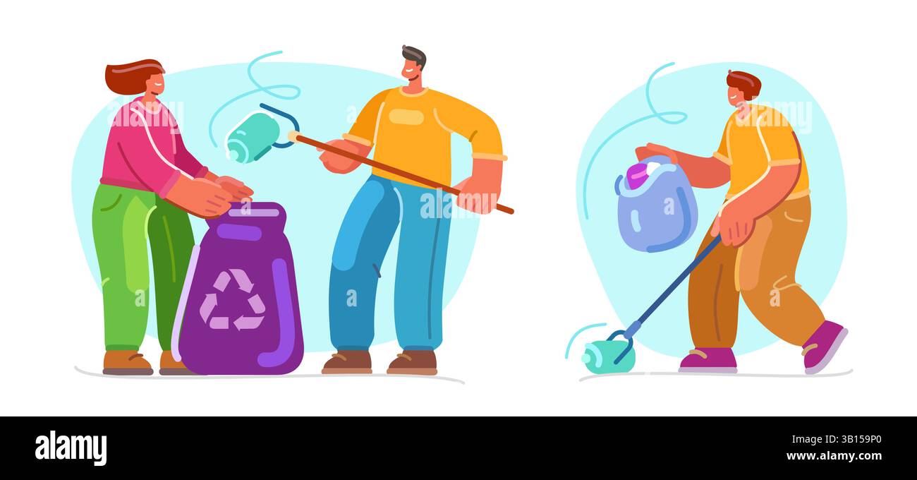 People collecting trash together, cleaning up from wastes, pickup ...