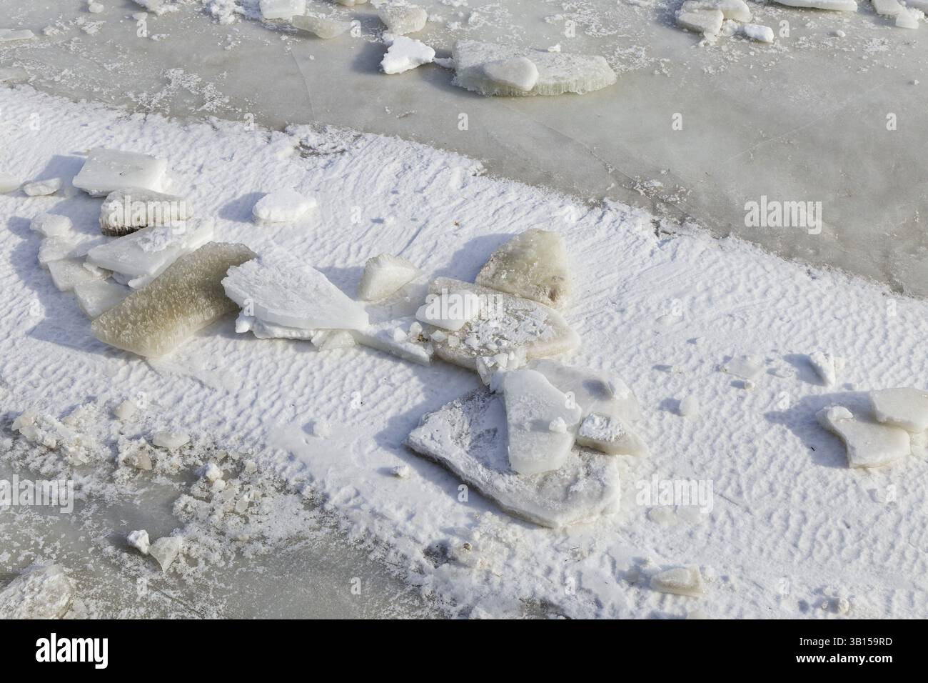 Nature, melting ice structures, in the Chateauguay River, Province of ...