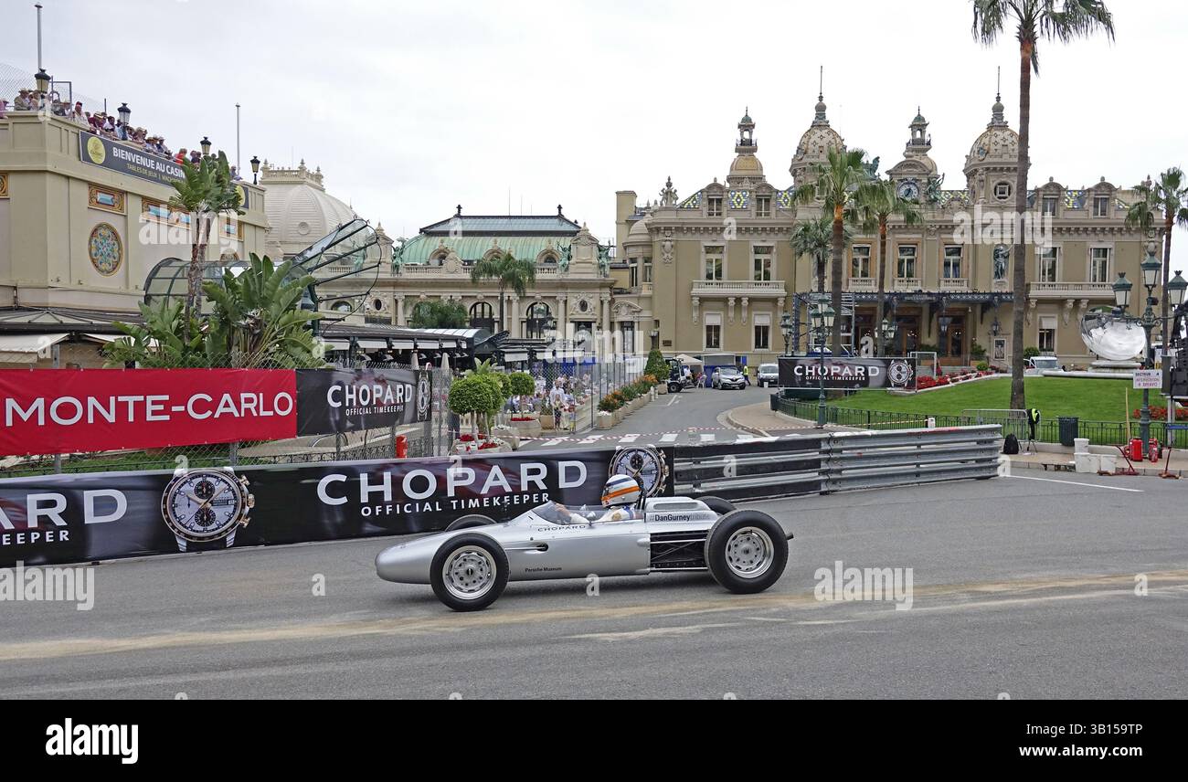 Porsche 804 Formula 1 racing car, driven by Derek Bell, Parade 70 years of Porsche on the square ...