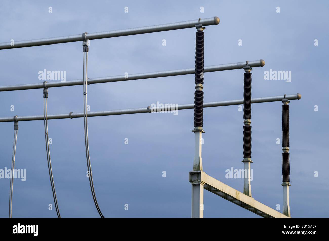 Power distribution equipment at electrical substation featuring cables ...