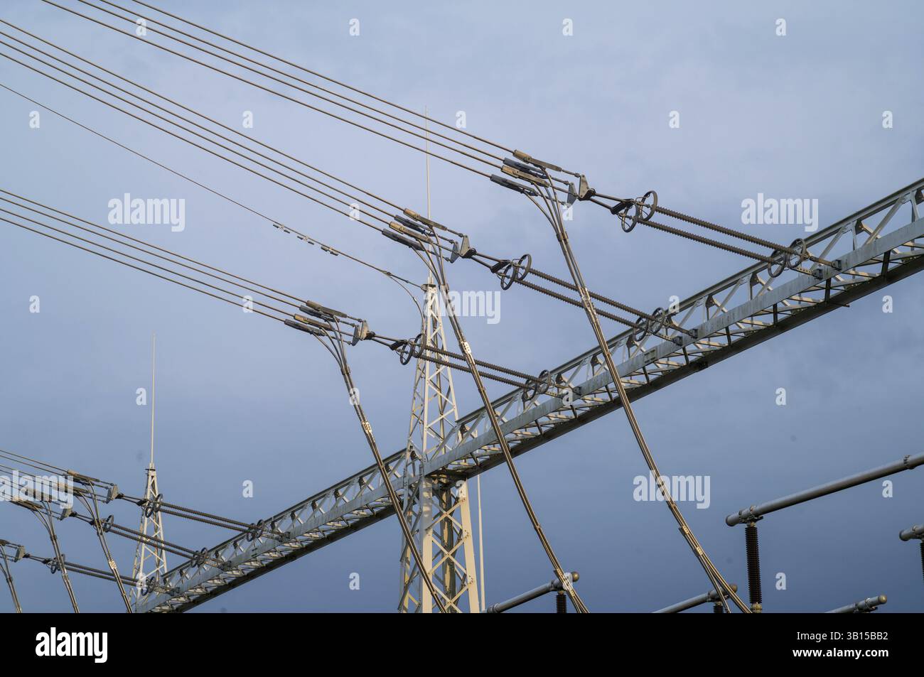 Metal framework supporting high-voltage power lines at an electrical ...