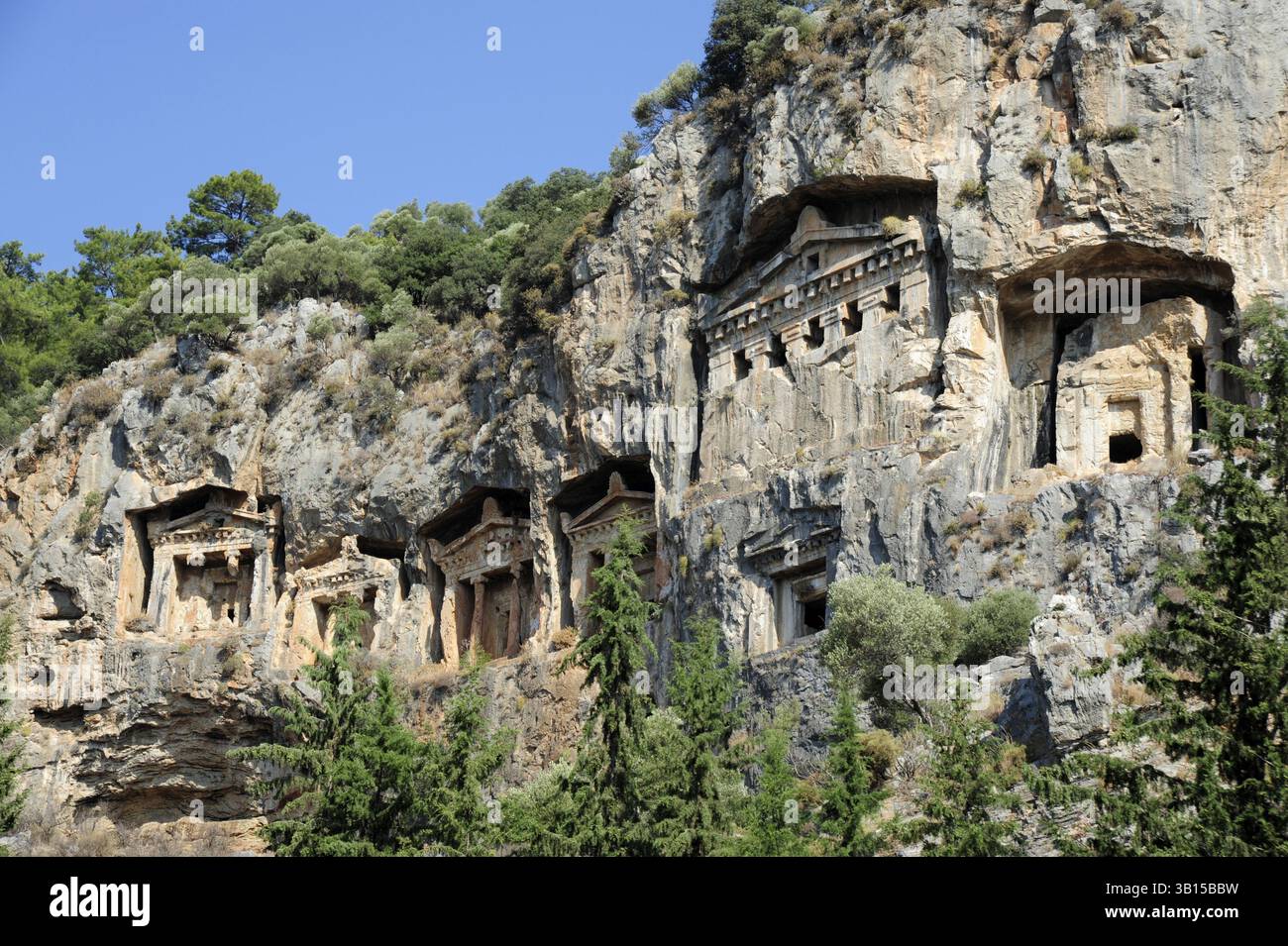 Lycian burial cave in a rock face, ancient tomb on the river delta near ...