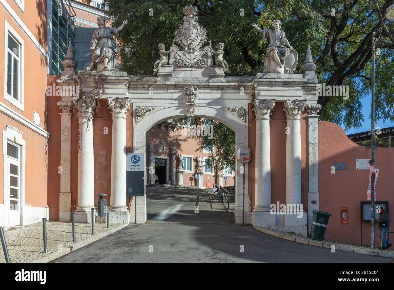 Lisbon, Portugal. 26 February 2025 Entrance gate to hospital Sao Jose ...