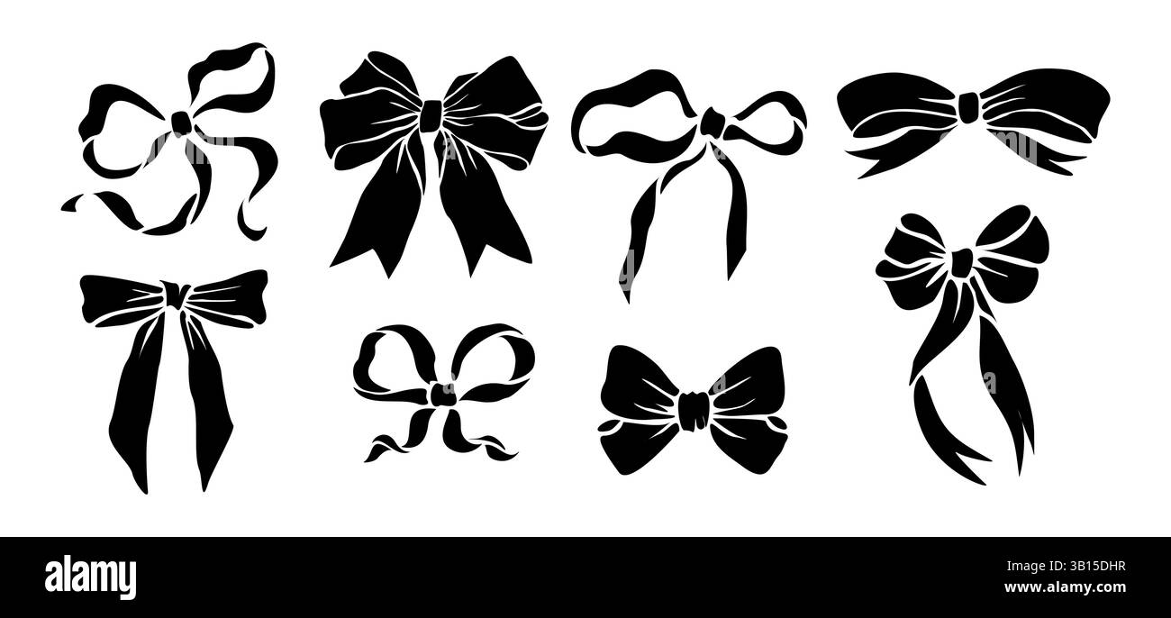 Black Monochrome decorative ribbon bows vector set Stock Vector Image ...