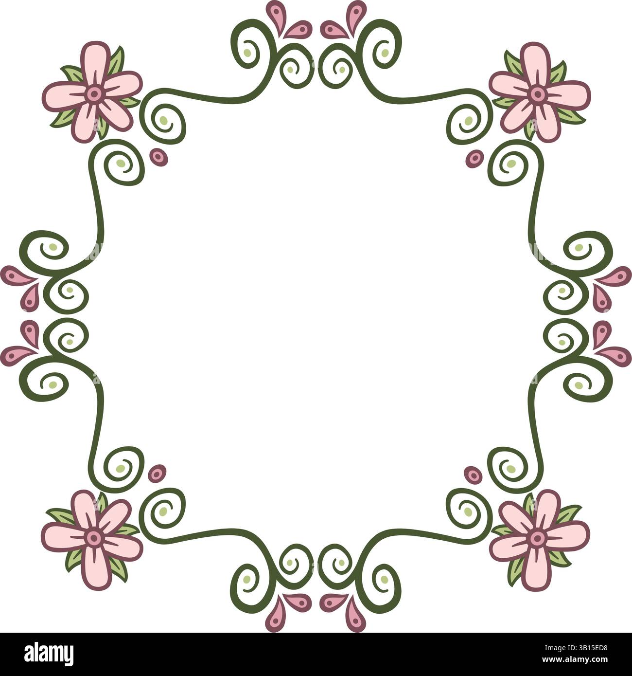 Illustration made with a garland of flowers on a white background ...