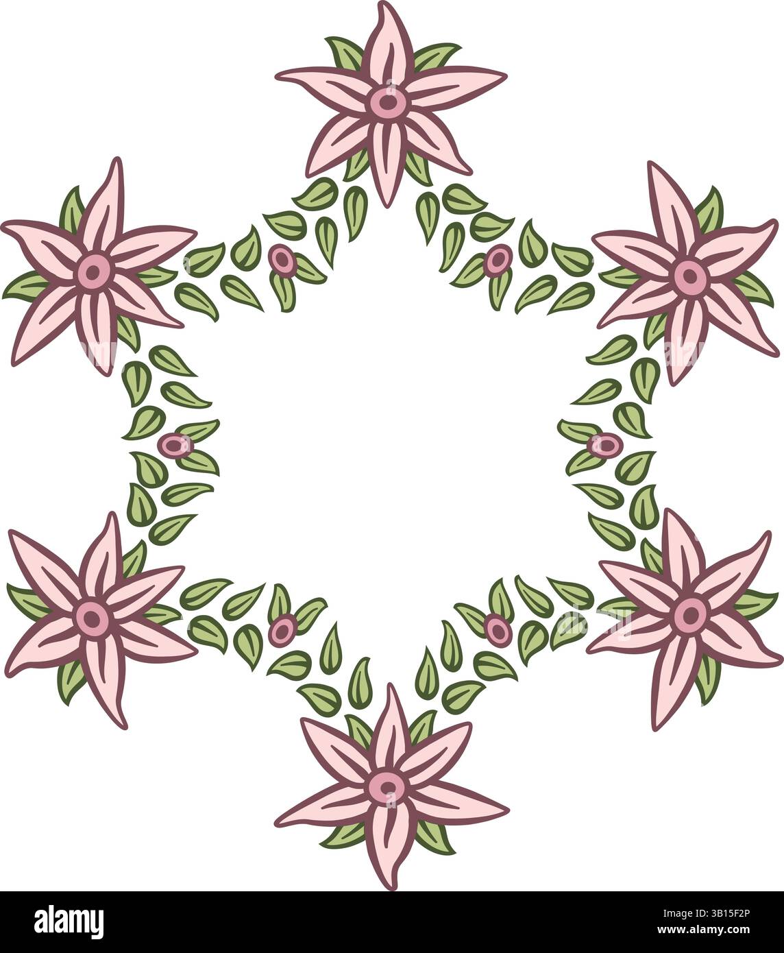 Illustration made with a garland of flowers and leaves on a white ...