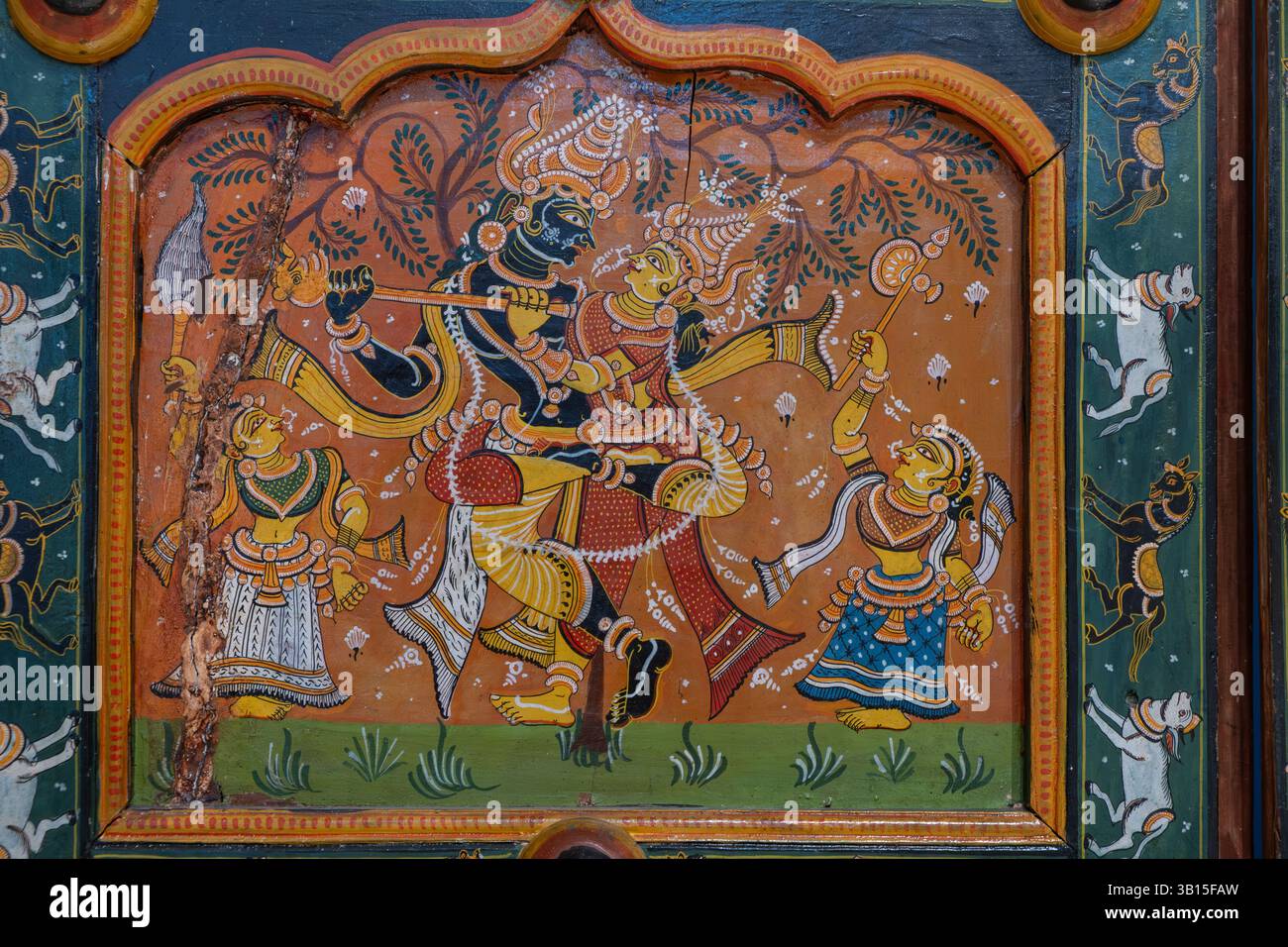 A scene from Rasalila depicting Krishna dancing with Radha and the ...