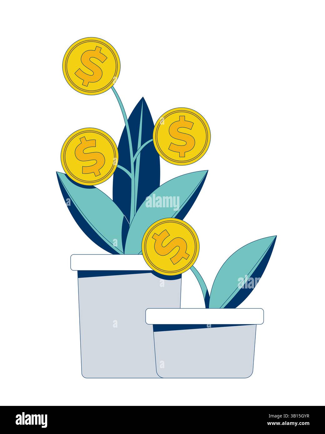 Financial growth with coin plants potted 2D cartoon object Stock Vector ...