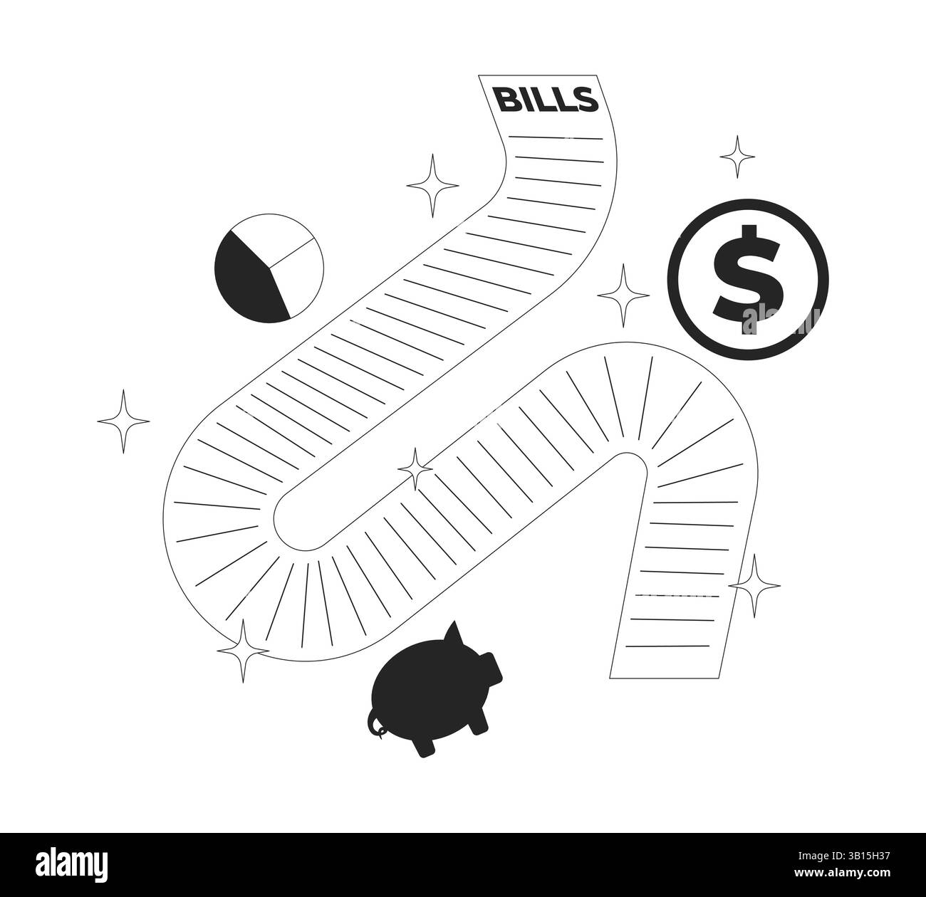 Long utility bill surrounded by financial symbols line illustration ...
