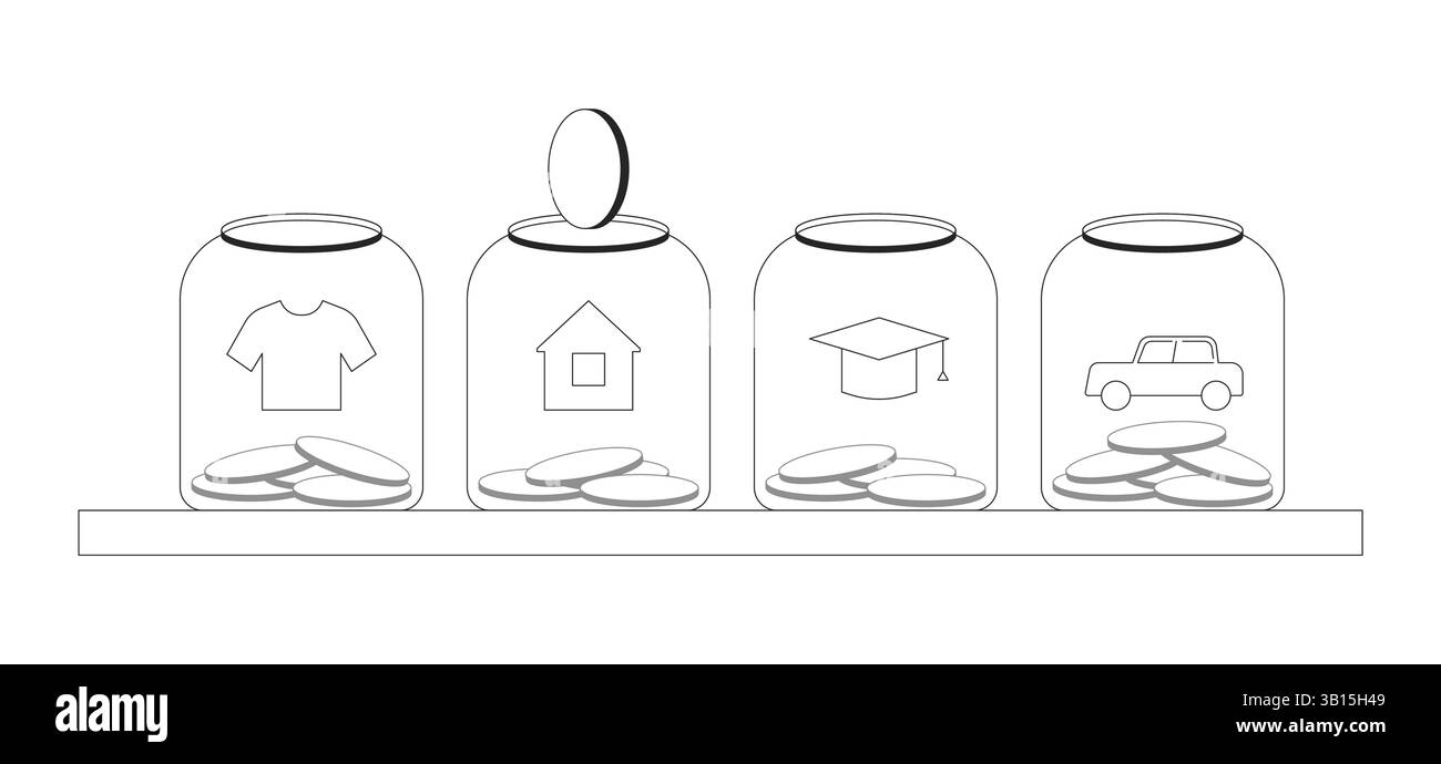 Organized savings for major life goals line illustration concept Stock ...