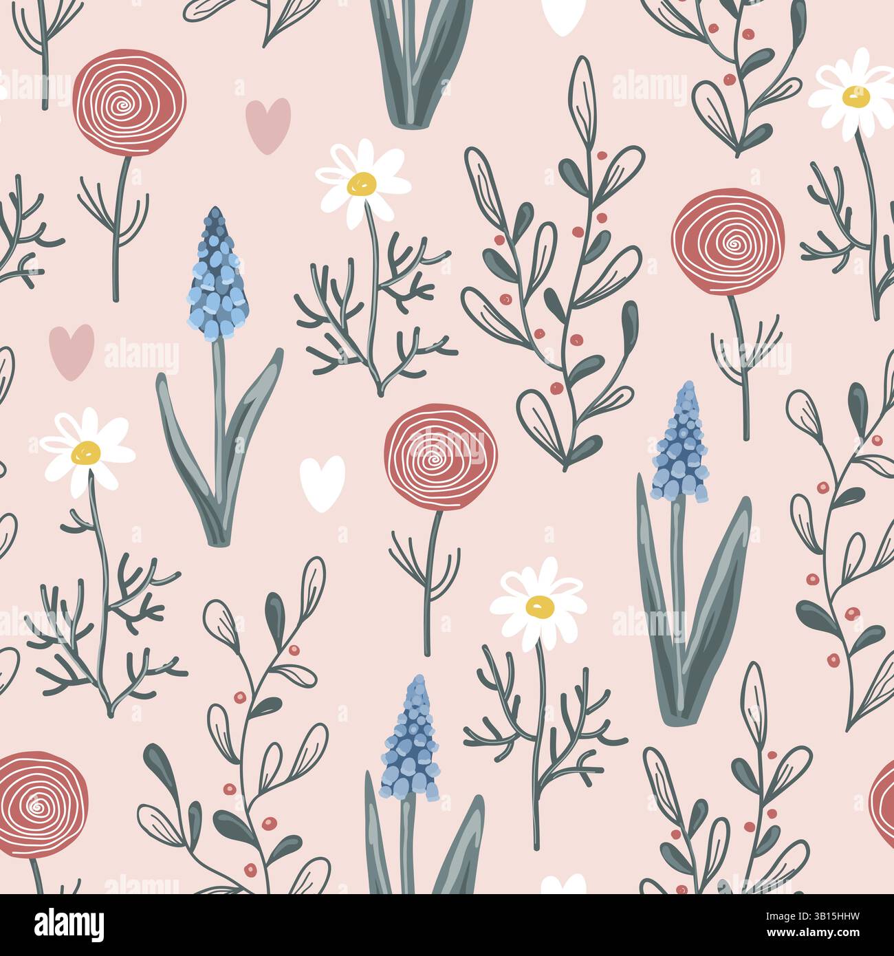 Doodle spring flowers seamless pattern. Vector illustration Stock ...