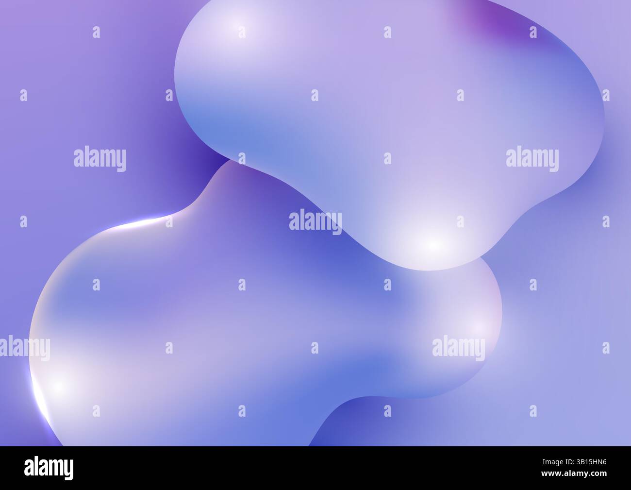 Glossy fluid shapes in light purple and lavender overlap on a soft ...