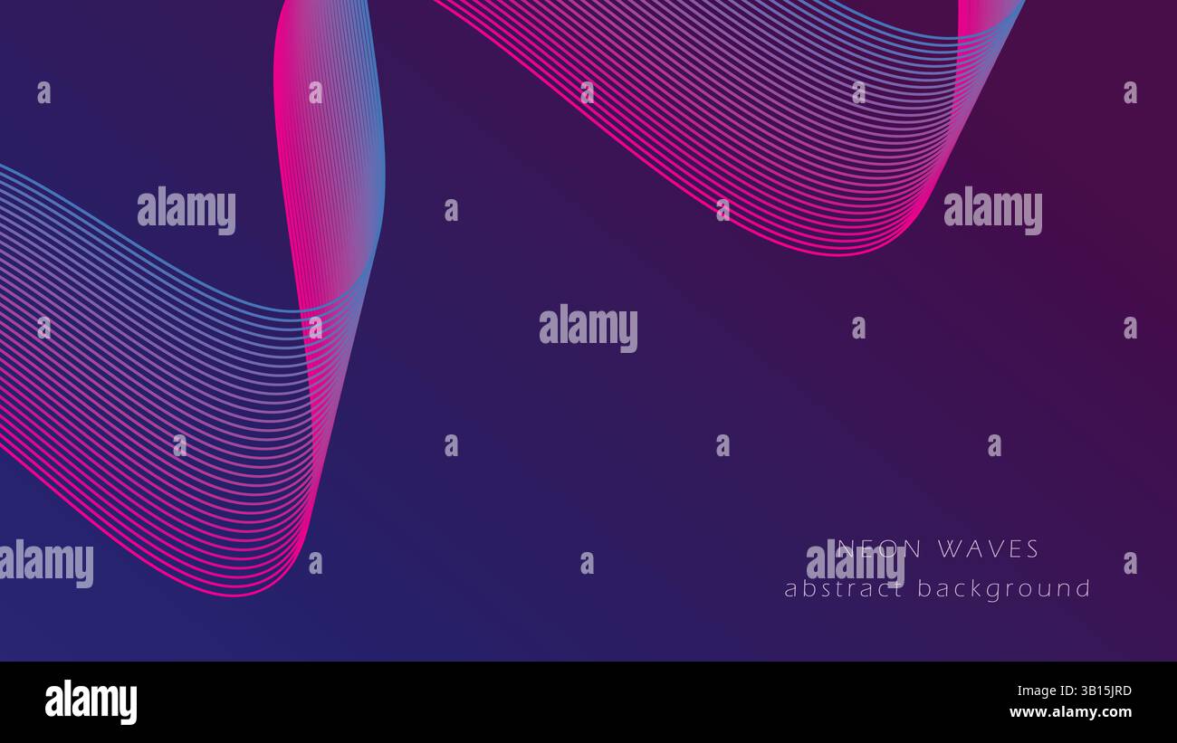 Horizontal dark background with neon wavy lines. Template with light ...