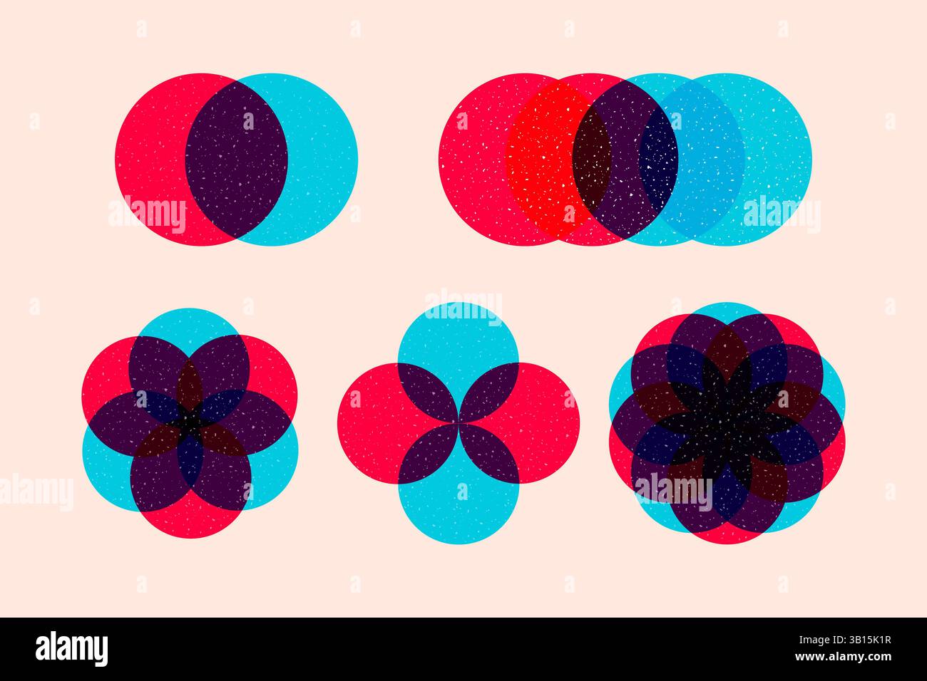 Retro risograph style round design elements. Circles with overlapping ...