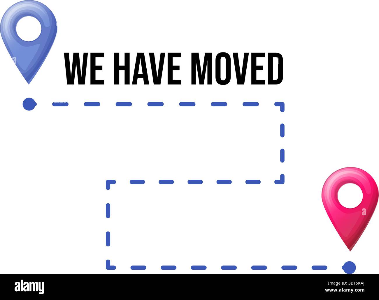 We have moved announcement with location pins and dashed route path on ...