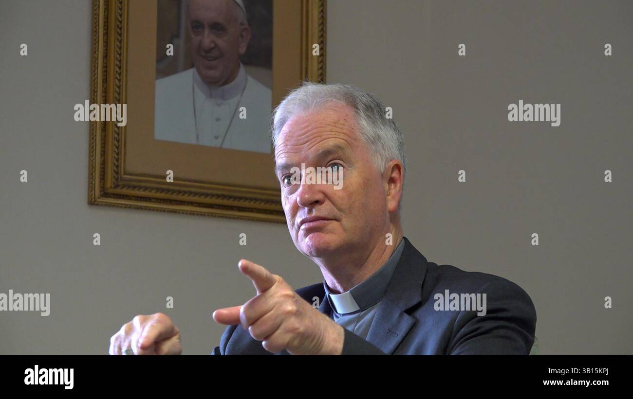Bishop Paul Tighe speaking to the PA news agency in Rome, Italy, who ...