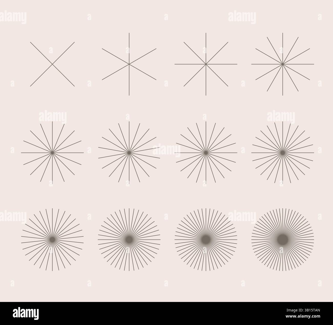 Radial round thin rays sunburst symbol. Abstract geometric logo shapes ...