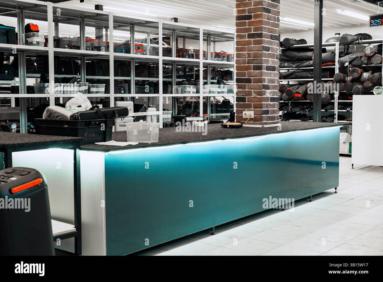 Modern interior design of a busy retail store featuring a sleek counter ...