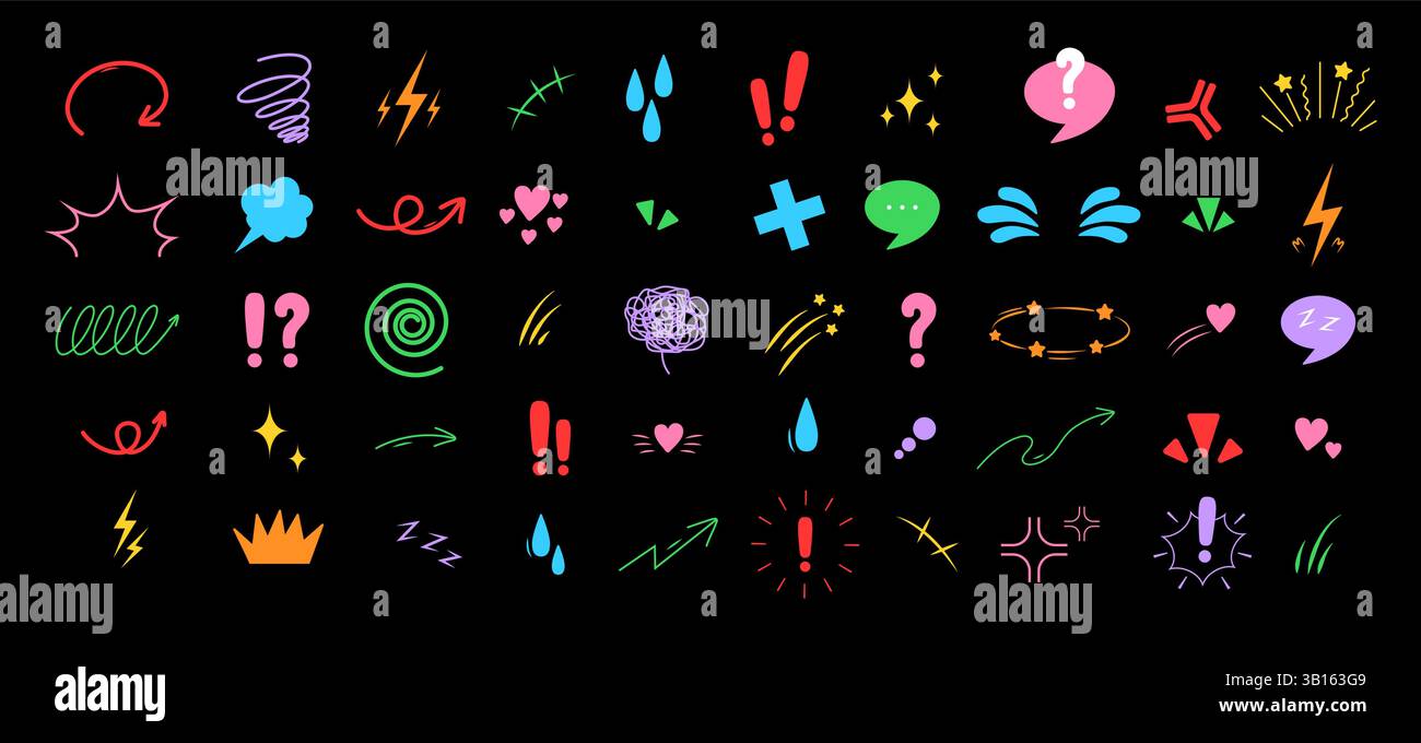 Anime Emotion effect collection. Doodle manga big set. Character ...