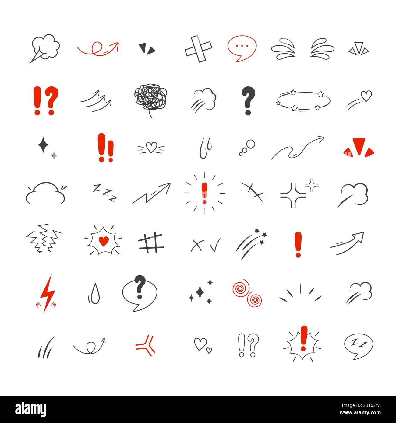 Anime Emotion effect icons. Collection of hand drawn arrows, lines ...